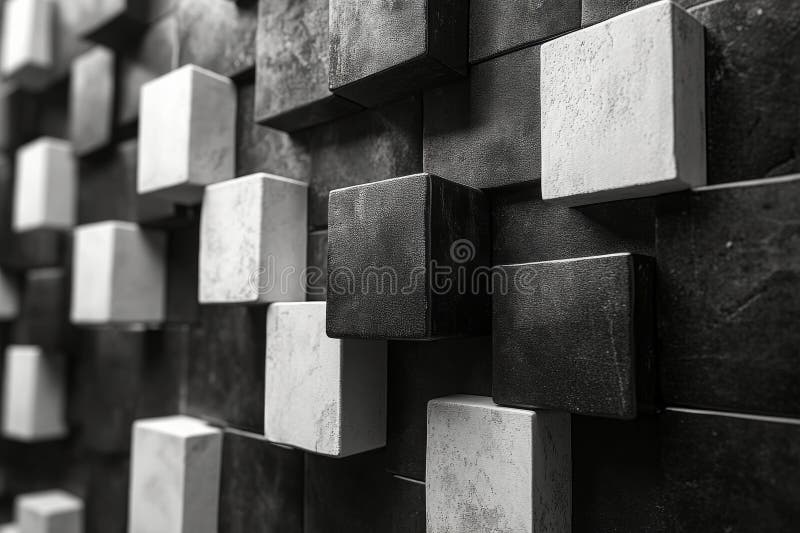 Modern Wall Art with Textured Cubes in Shades of Black and White ...