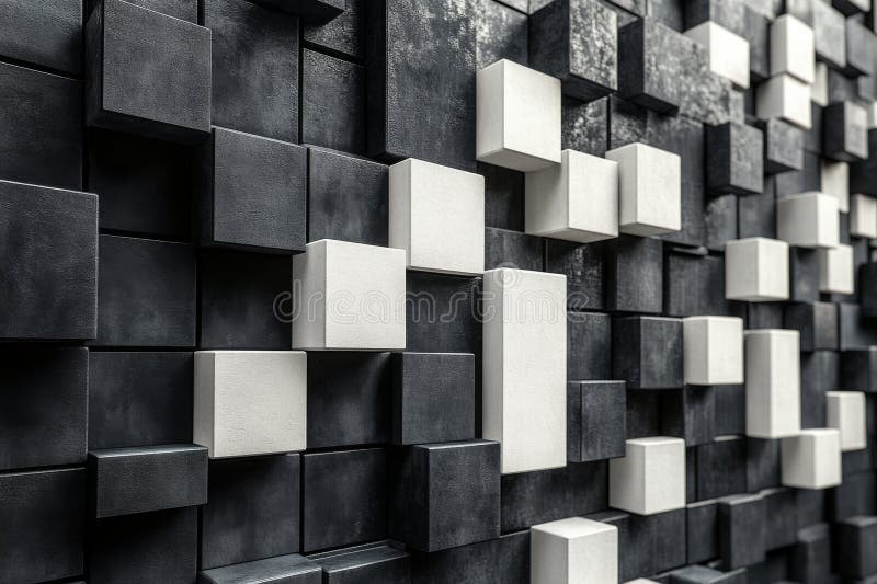 Modern Wall Art with Textured Cubes in Shades of Black and White ...
