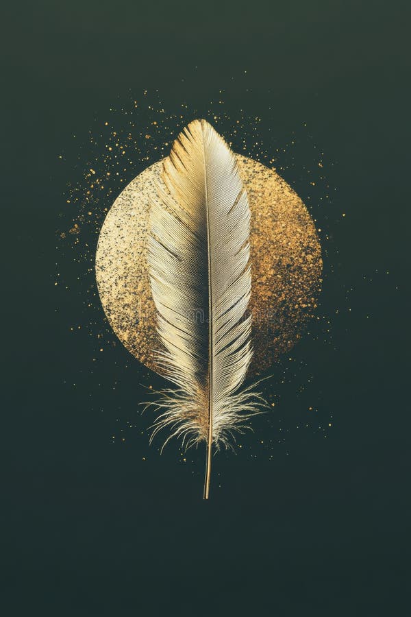 A Modern Wall Canvas Featuring an Illustration of a Feather and a Golden Circle. Stock Photo ...