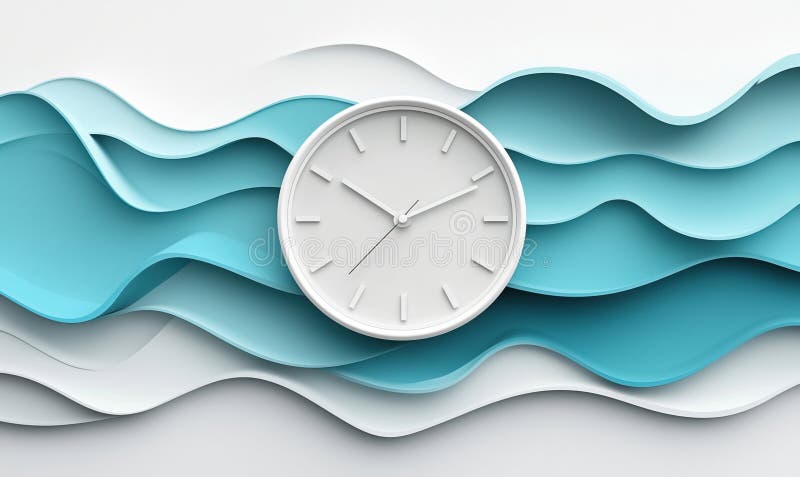 Modern Wall Clock on Abstract Blue and White Wave Background Design ...