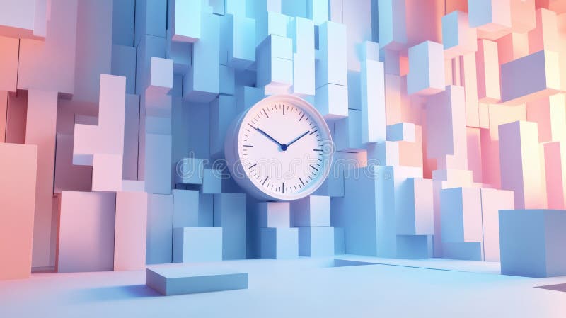 Modern Wall Clock Against a Vibrant Geometric Background Design Stock ...