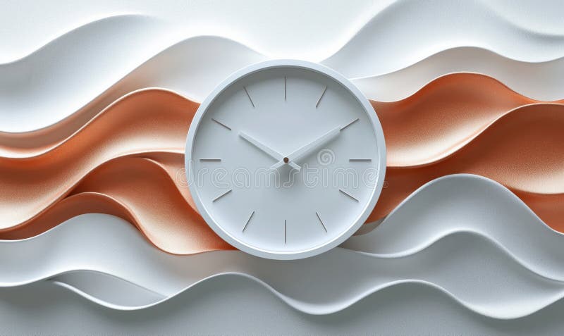 Modern Wall Clock Design with White and Copper Wave Background for Contemporary Decor Stock ...