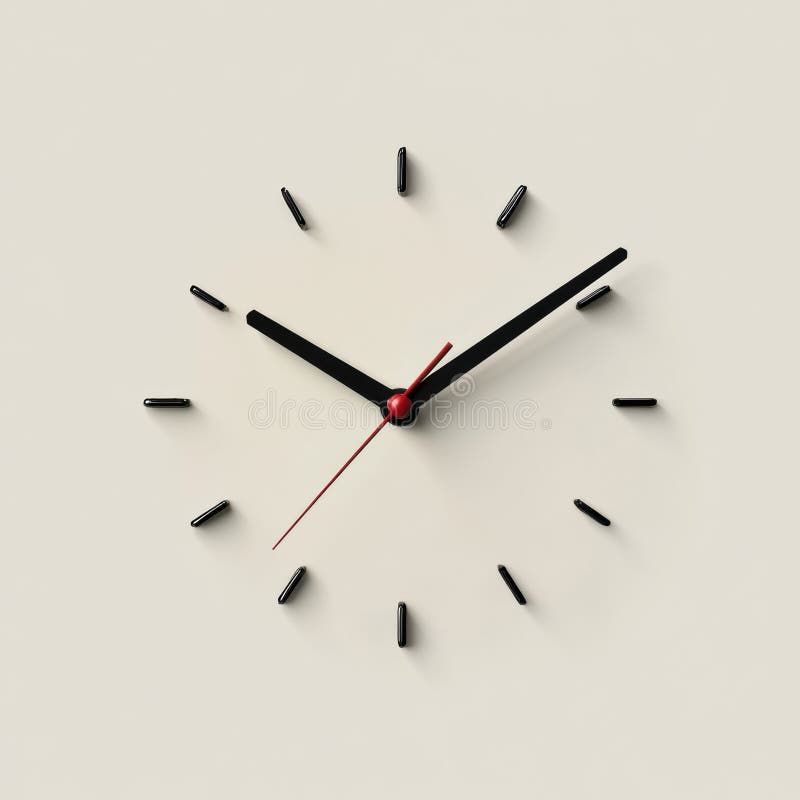 Modern Wall Clock Displaying Time with Black Hands and Red Seconds Hand ...