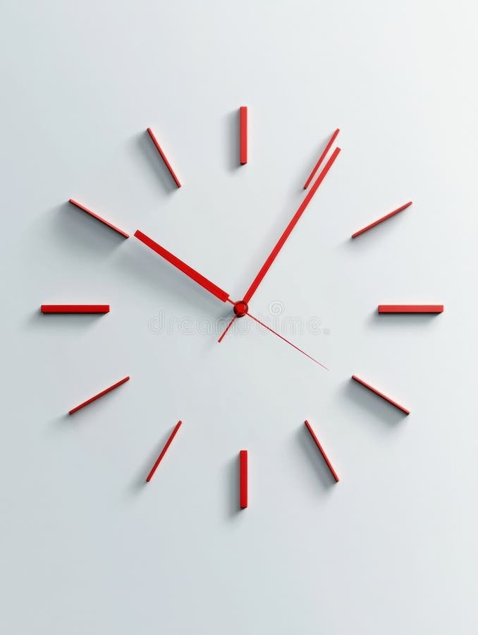 Modern Wall Clock with Red Hands Displaying Time in a Minimalist Design ...
