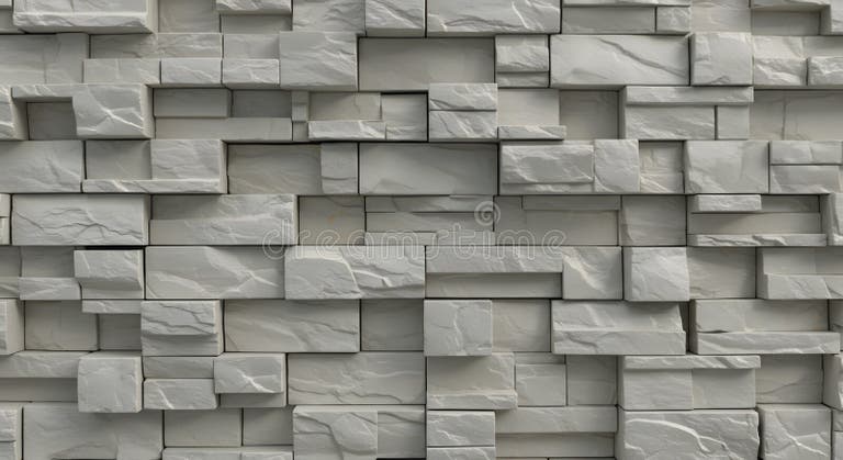 A Modern Wall Design Features Textured White Blocks of Varying Sizes in ...