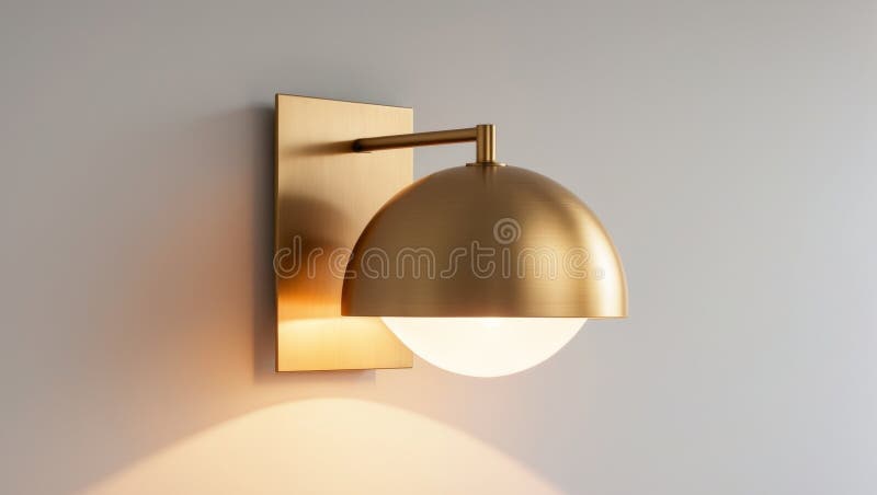 Modern Wall Lamp with Round Shade and Brushed Gold Finish. Stock Photo ...