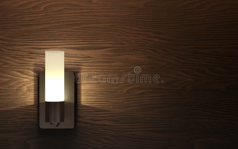 Modern Wall Lamp on Wooden Wall Panel. 3d Rendering Stock Illustration ...
