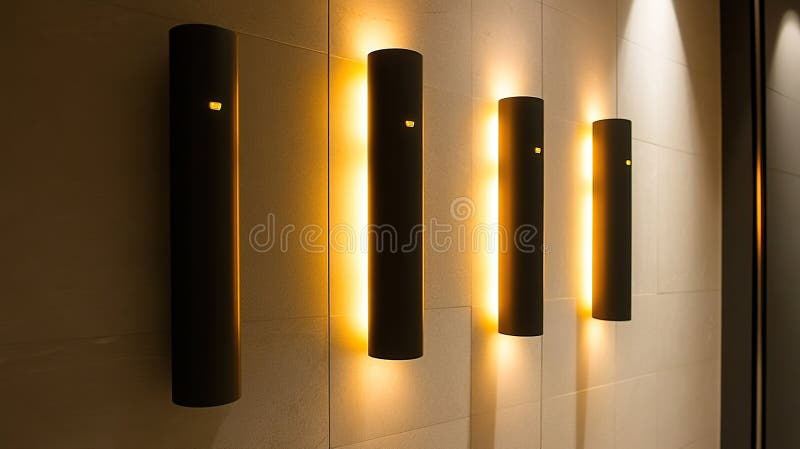 Modern Wall Lights Illuminate Hallway, Background Blurred Stock Photo ...