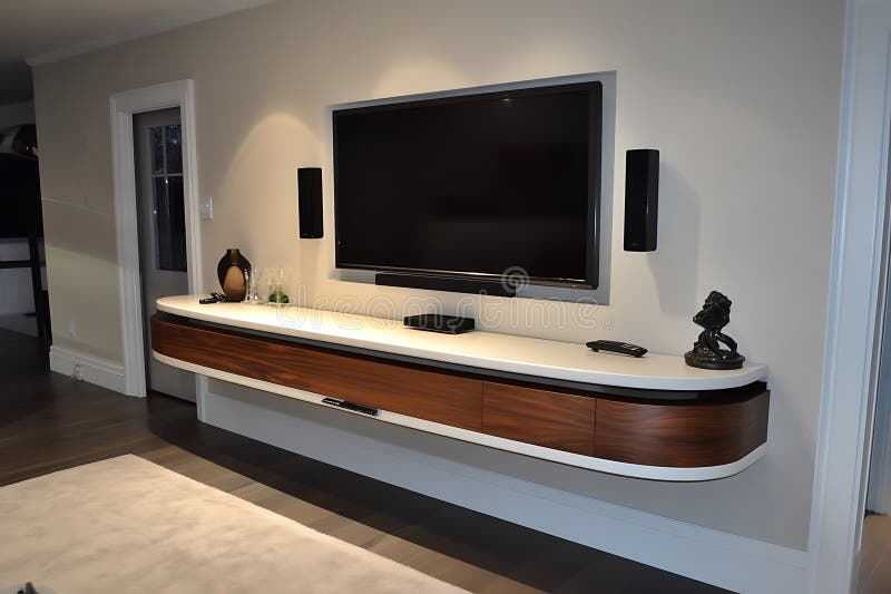 Modern Wall Mounted Entertainment Unit with Curved Design Stock ...