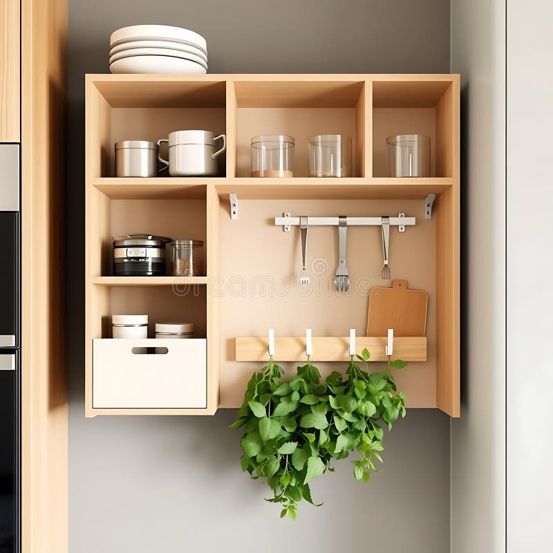 A Modern Wall Mounted Kitchen Storage Unit with Open Compartments ...