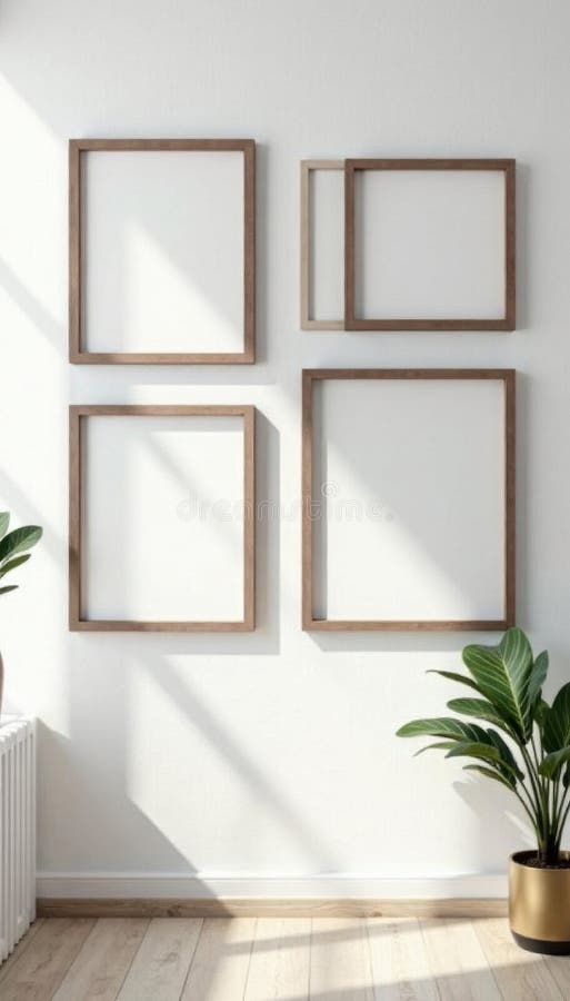 Modern Wall Mounted Rack Displays Empty Picture Frames Against White ...