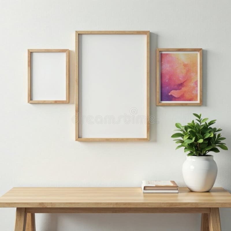Modern Wall Mounted Rack, Empty Picture Frames, Light Wood, Modern ...