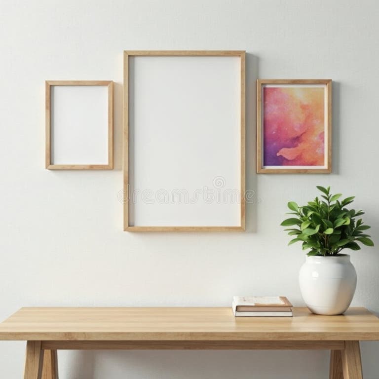 Modern Wall Mounted Rack, Empty Picture Frames, Light Wood, Modern ...