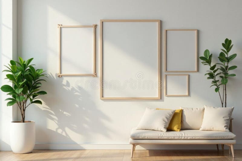 Modern Wall Rack with Several Empty Picture Frames, Art, Shelf Stock ...