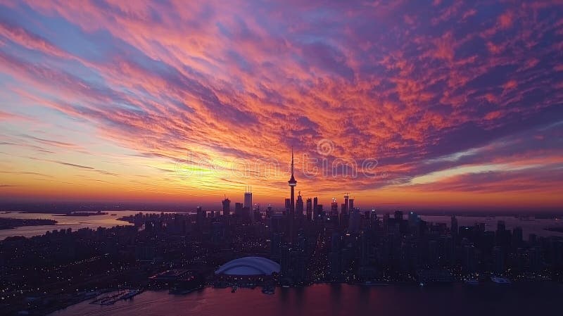 Modern Wallpaper with a Sunset Over a City Skyline and Motivational ...