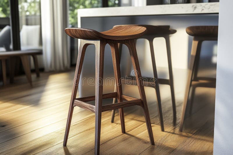 Modern Walnut Bar Stool in a Chic Kitchen Setting a Sleek Walnut Bar ...