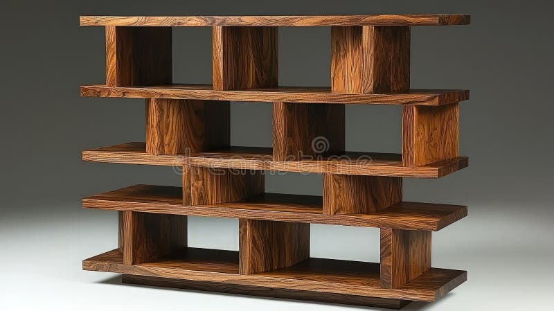 Modern Walnut Bookshelf, Studio Shot, Minimalist Background, Home Decor ...