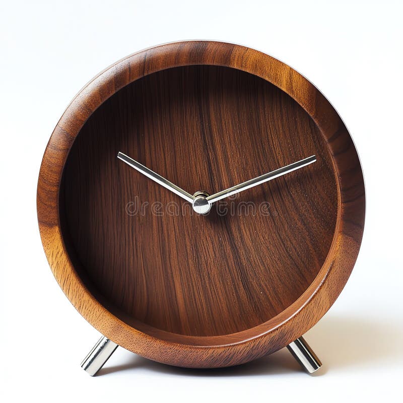 Modern Walnut Wood Desk Clock with Silver Legs Stock Photo - Image of ...
