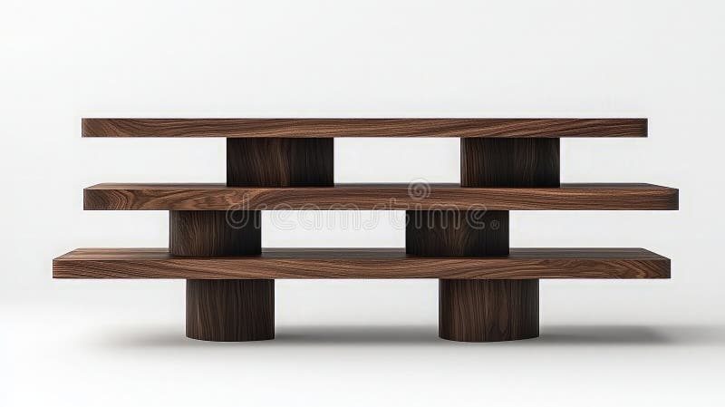 Modern Walnut Wood Shelf Unit, Minimalist Design, White Background ...