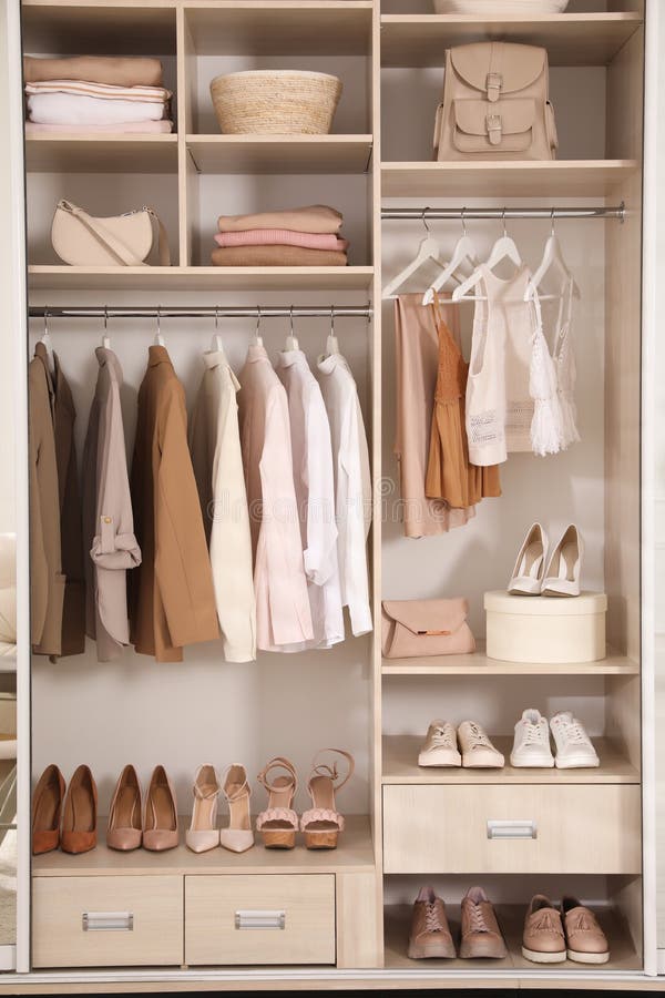 Modern Wardrobe with Clothes, Shoes and Accessories Stock Photo - Image ...