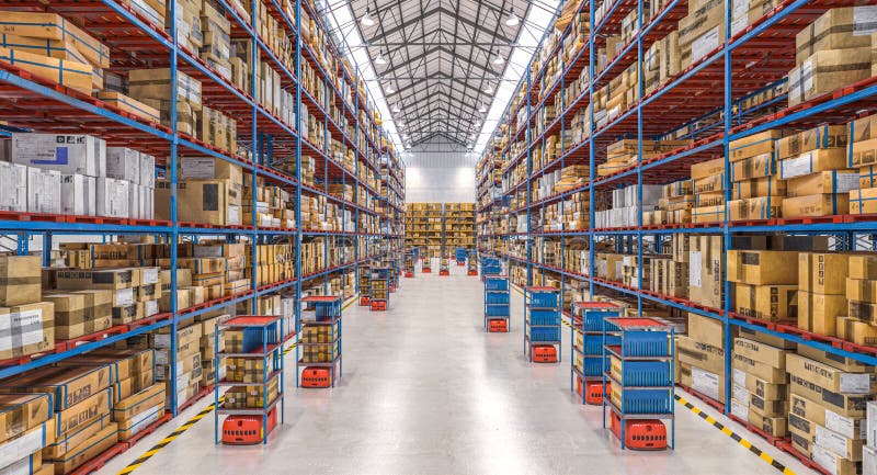 Modern Warehouse with Automated Goods Movement System Stock ...