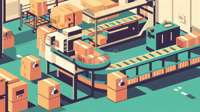 Modern Warehouse with Automated Sorting System. Stock Illustration ...