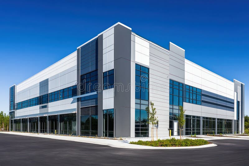 Modern Warehouse Building with Attached Office Unit Stock Photo - Image ...