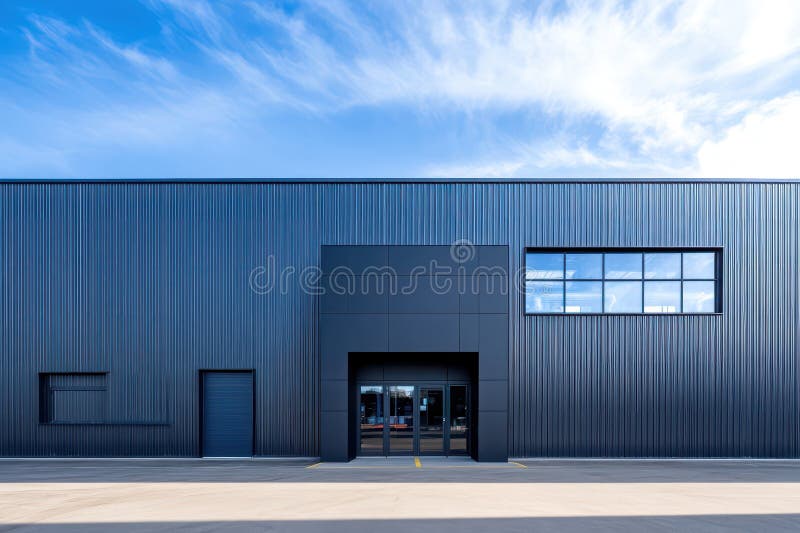 Modern Warehouse Building with Attached Office Unit Stock Image - Image ...