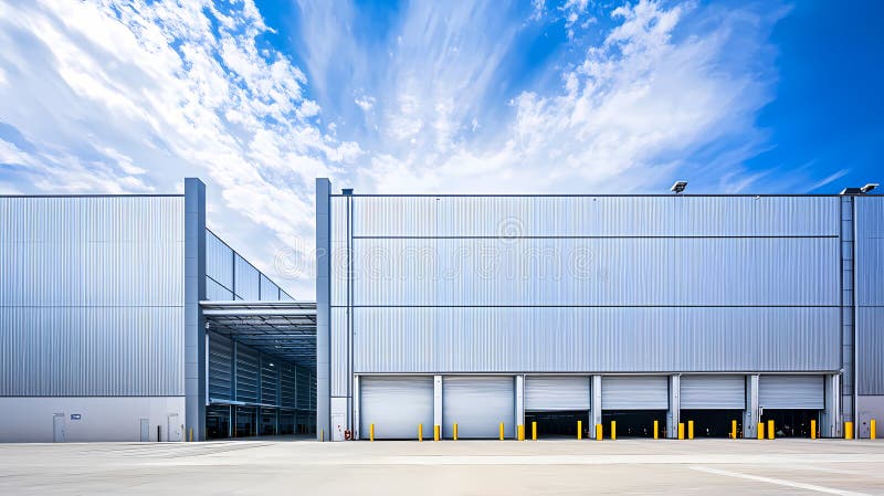 Modern Warehouse Building with Loading Docks and Clear Blue Sky Stock ...