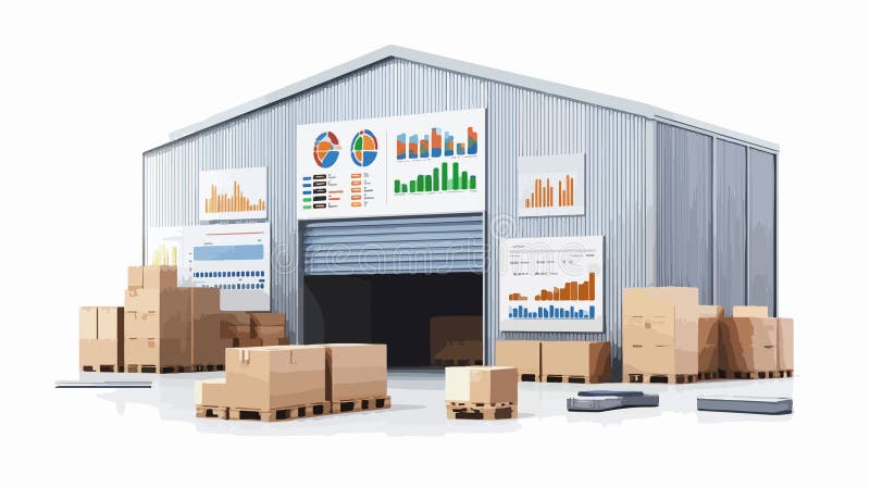 Modern Warehouse Building with Storage Boxes and Analytics Data Stock ...
