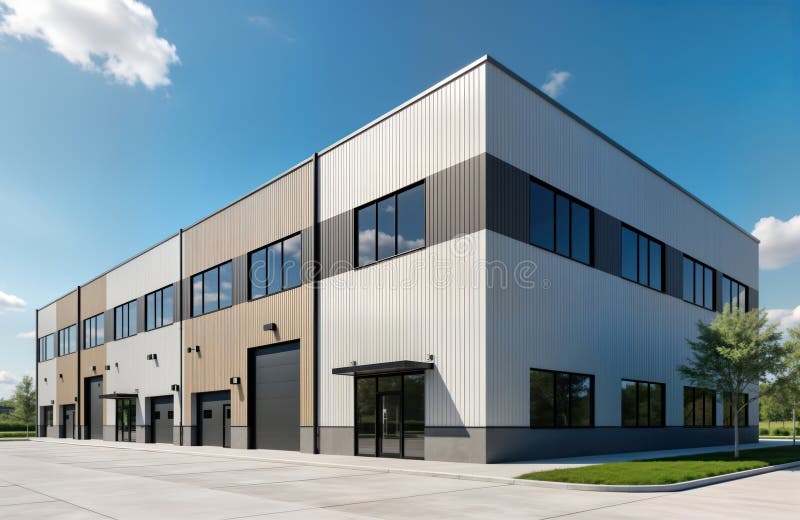 Exterior of a Modern Warehouse with a Small Office Unit Stock ...