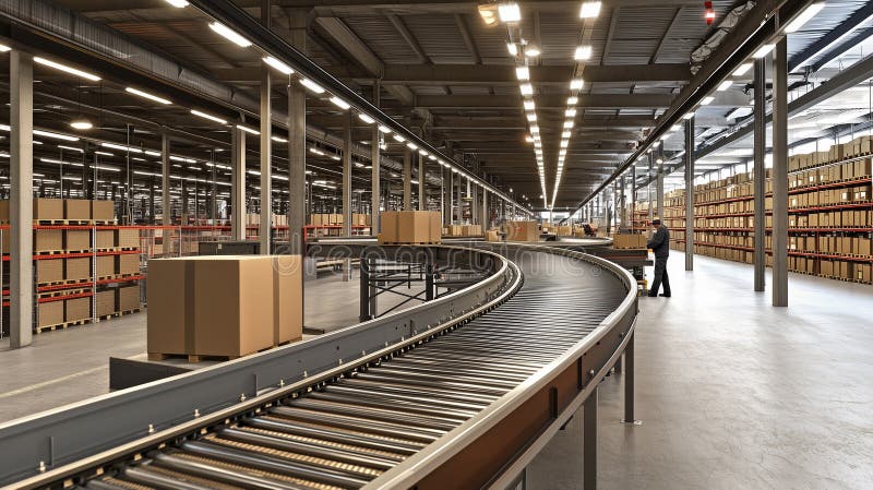 Modern Warehouse with Conveyor Belt System. Stock Illustration ...