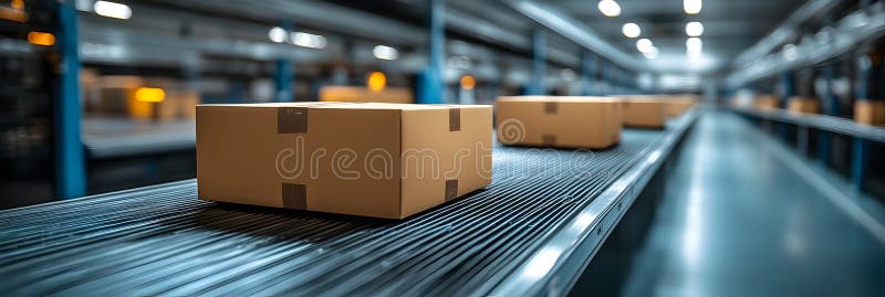 Modern Warehouse Corridor with Stacked Cardboard Boxes and Shelves ...
