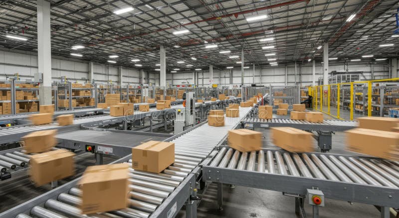 Modern Warehouse Distribution Center Efficient Automated Conveyor ...