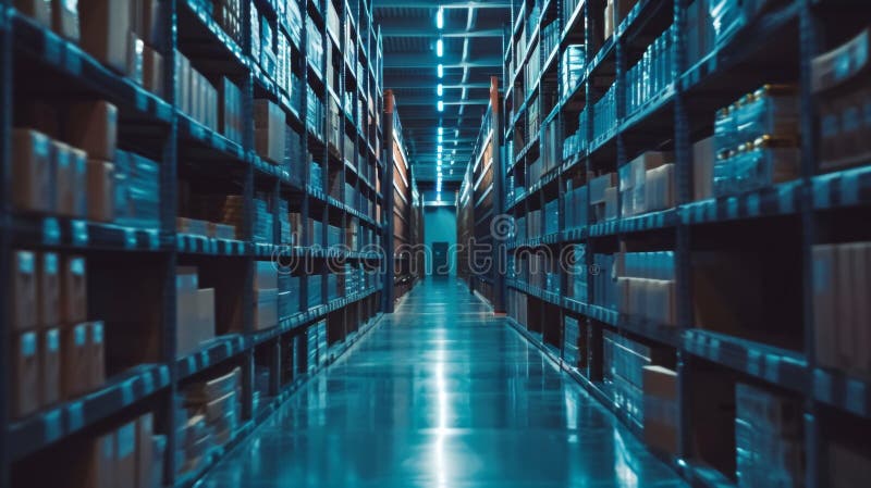 Modern Warehouse with Endless Aisles of Shelves Stock Photo - Image of ...