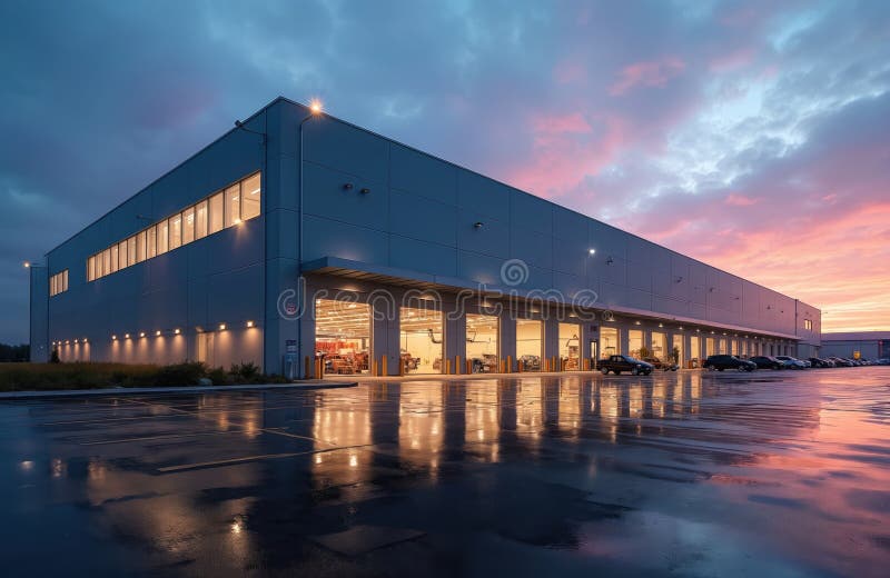 Modern Logistics Warehouse Illuminated Evening Stock Photos - Free ...