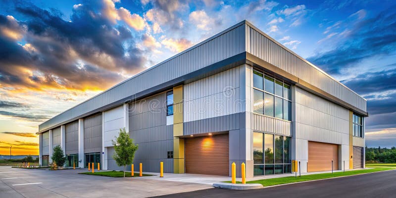 Modern Warehouse Exterior with Integrated Small Office a Striking ...