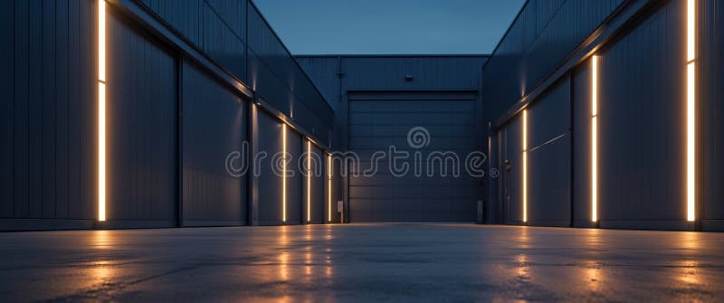Modern Warehouse Exterior Night Lighting Large Doors Stock Photo ...