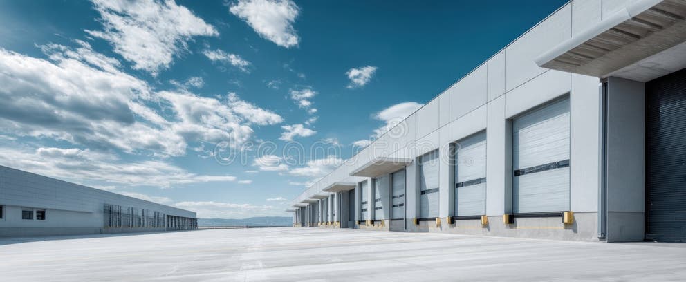 The Modern Warehouse Exterior Showing Vast Loading Bays Under a Clear ...