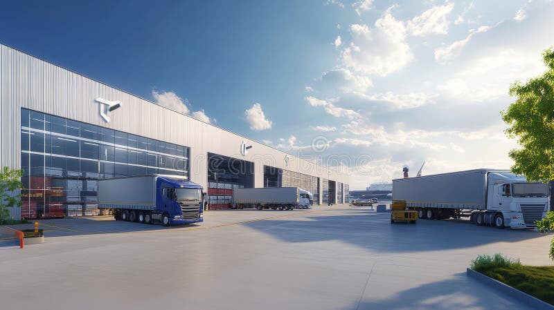 A Modern Warehouse Facility with Loading Docks Semitrucks and a Clear ...