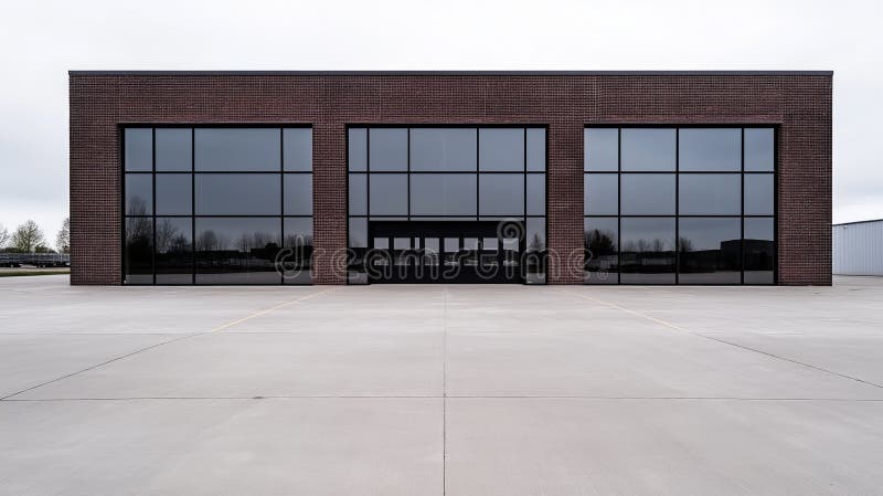 Modern Warehouse Exterior with Large Glass Windows in Urban Setting ...