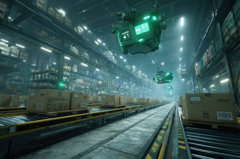 Futuristic Warehouse with Autonomous Drones Handling Logistics and ...