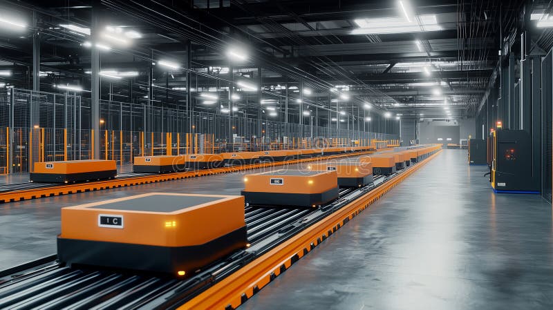 Automated Delivery Robots in a Warehouse Setting Stock Illustration ...