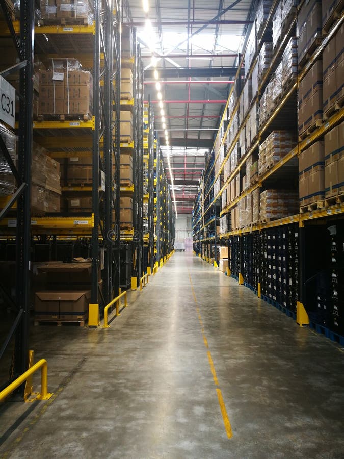 Modern Warehouse Outside, Trucks are Unloaded at Loading Docks ...