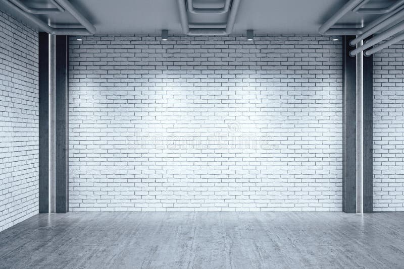 Modern Warehouse Interior with Window and Blank Brick Wall Stock ...