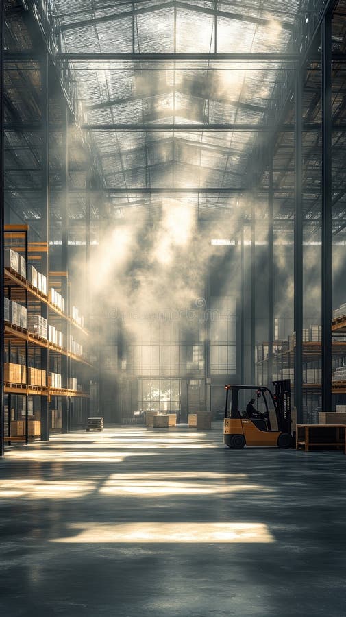 Modern Warehouse Interior with Bright Skylights and Organized Inventory ...