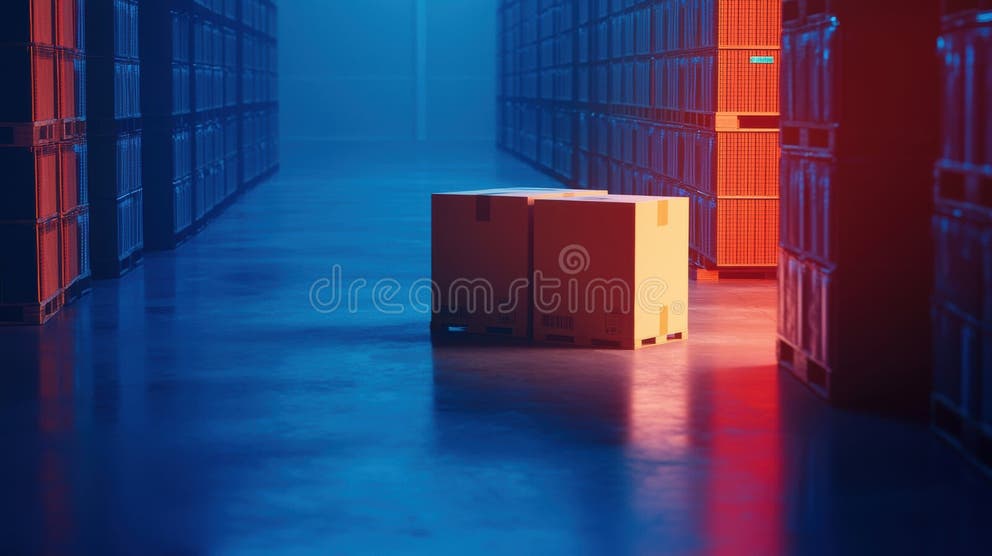 Modern Warehouse Interior with Digital Displays and Tracking Stock ...