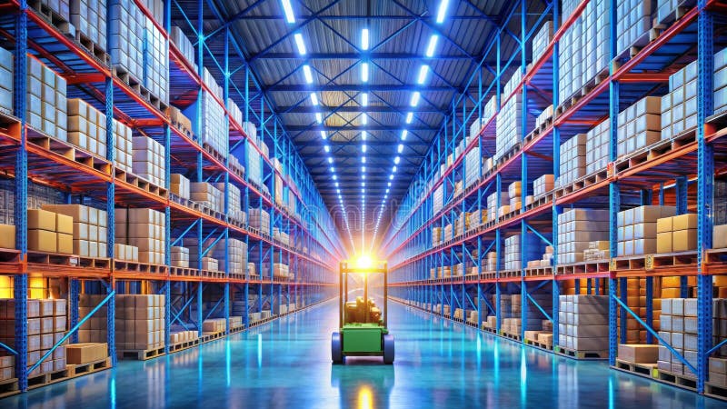 Modern Warehouse Interior with Forklift and Stacked Cargo. Generative ...