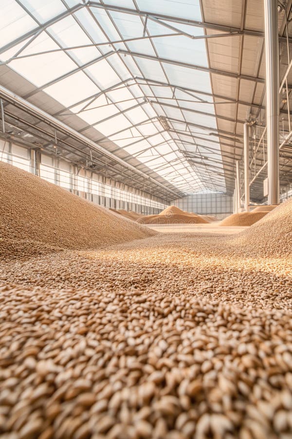 Modern Warehouse Interior with High Ceiling and Columns. Hay-covered ...