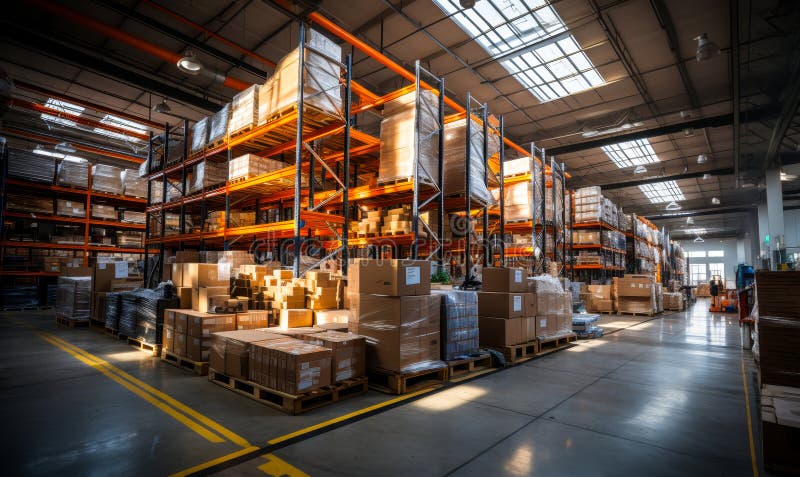 Modern Warehouse Interior with High Shelves Forklifts and Efficient ...